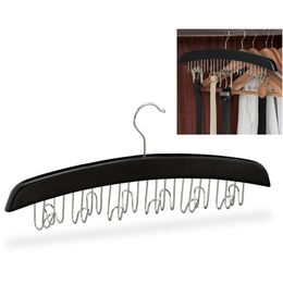 Gürtelhalter Kleiderschrank, Haken für 12 Gürtel, 360° drehbarer Haken, Holz, 17,5x43x5,5 cm, schwarz/silber - Relaxdays