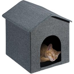 Katzenhöhle mit Dach, faltbareres Katzenhaus, Tierversteck für Katzen & Hunde, HxBxT: 40 x 35 x 42,5 cm, grau - Relaxdays
