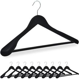 Kleiderbügel Samt, 10er Set, breite Schulter, Bügel mit Hosensteg, 360° drehbarer Haken, Anzugbügel, schwarz - Relaxdays