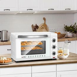 WOLTU Mini Backofen 32 Liter, 1600 Watt Toasterofen Herausnehmbares, 5 Heizmodi, Doppelglastür Pizzaofen mit Drehspieß Backblech Grillrost Krümelblech