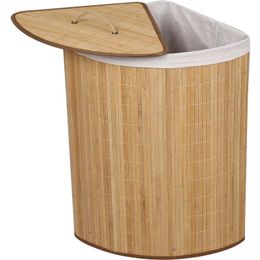 Wiltec Wäschekorb aus Bambus, 57L mit Wäschesack, Farbe Natur, eckig mit Deckel, faltbar - beige