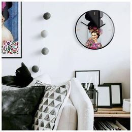 K&L WALL ART Lautlose 30cm Große Wanduhr Wohnzimmer Uhr Wandbild Frida abstraktes Glasbild