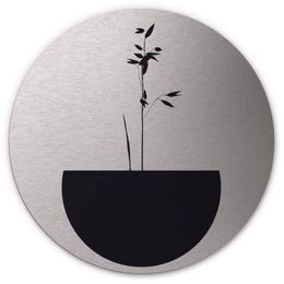 K&L WALL ART Alu-Dibond-Poster Rund Metalloptik Wandbild minimalistische Blume abstrakt Silber Kubistika Ø 30cm - silber