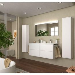 CAESAROO Badezimmer Badmöbel 120 cm Ulisse aus Mattweiß Holz mit waschtisch aus Porzellan Standard - 120 cm