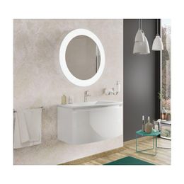 CAESAROO Badezimmer Badmöbel 80 cm Venere aus glänzend weiß Holz mit Keramik Waschtisch und Spiegel Standard