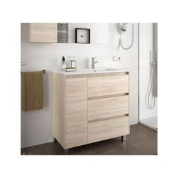 CAESAROO Badezimmer Badmöbel auf dem boden 85 cm braunem Holz Caledonia mit rechts Waschtisch Standard