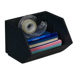 Schreibtischorganizer, 1 Fach, Bambusbox stapelbar, multifunktional, hbt: ca. 12,5 x 17,5 x 15,5 cm, anthrazit - Relaxdays