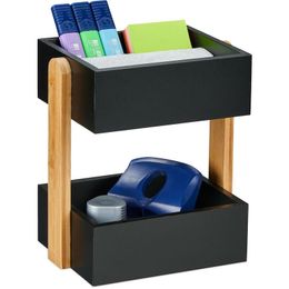 Relaxdays - Schreibtisch Organizer, 2 offene Fächer, Bambus & mdf, Aufbewahrungsbox Büro, hbt 25x22x16,5 cm, schwarz/natur