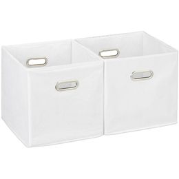 Relaxdays 2 x Aufbewahrungsbox, Regalkorb ohne Deckel, Faltkiste mit Griff, Regalbox faltbar, Stoffbox quadratisch, 30 cm, weiß
