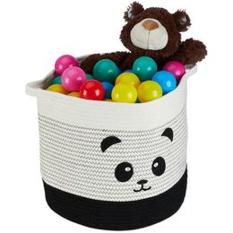 Relaxdays - Aufbewahrungskorb für Kinder, Baumwollkorb Panda, h x d: 32 x 34 cm, Spielzeugkorb Kinderzimmer, schwarz/weiß