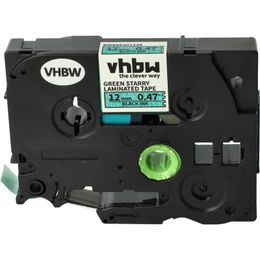 vhbw - Schriftband-Kassette kompatibel mit Brother pt GL-100, H100, H105, H300, H300LI, H100LB, H100R Etiketten-Drucker 12mm Schwarz auf Grün