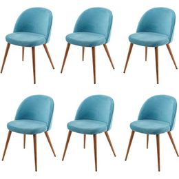 6er-Set Esszimmerstuhl HHG 097, Stuhl Küchenstuhl, Retro 50er Jahre Design Samt türkis - turquoise