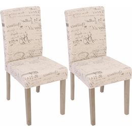 HHG - neuwertig] 2er-Set Esszimmerstuhl Littau, Stuhl Küchenstuhl Textil mit Schriftzug, creme, Beine Struktur - Eiche - beige