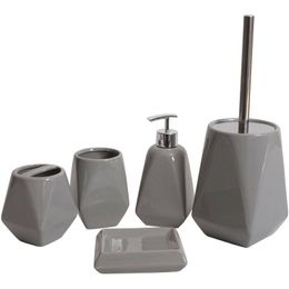 5-teiliges Badset HHG-680, WC-Garnitur Badezimmerset Badaccessoires, Keramik grau - grey