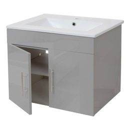 Waschbecken + Unterschrank HHG 235, Waschbecken Waschtisch, MVG-zertifiziert, hochglanz 60cm grau - grey