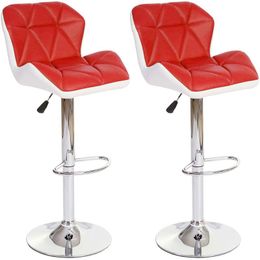 2er-Set Barhocker HHG-156, Barstuhl Tresenhocker, Kunstleder rot - red