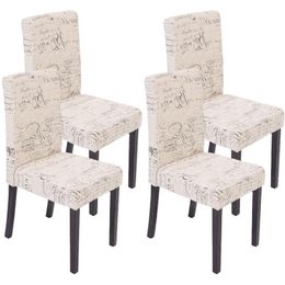 HHG 4er-Set Esszimmerstuhl Stuhl Küchenstuhl Littau Textil mit Schriftzug, creme, dunkle Beine - beige