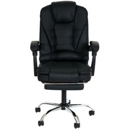 Neuwertig] Bürostuhl HHG 378, Schreibtischstuhl Drehstuhl Chefsessel, ausziehbare Fußstütze Kunstleder silbernes Fußkreuz schwarz - black