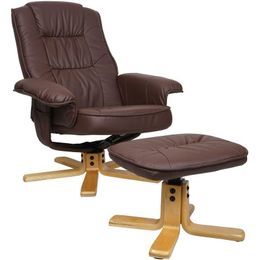 HHG - Relaxsessel H56, Fernsehsessel TV-Sessel mit Hocker Ottomane, Kunstleder Eukalyptus Holz rot-braun - brown