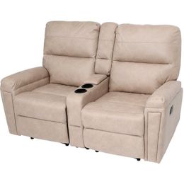 2er Kinosessel HHG 371, Relaxsessel Fernsehsessel Sofa, Nosagfederung Getränkehalter Fach Stoff/Textil beige - beige