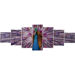 Neuwertig] Leinwandbild HHG 162, Wandbild Keilrahmenbild Kunstdruck, 7-teilig 140x50cm Pfau - multicolour