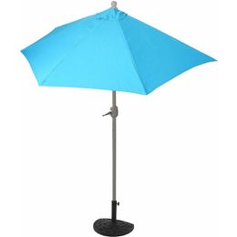 HHG Sonnenschirm halbrund Lorca, Halbschirm Balkonschirm, UV 50+ Polyester/Alu 3kg 270cm türkis mit Ständer - turquoise