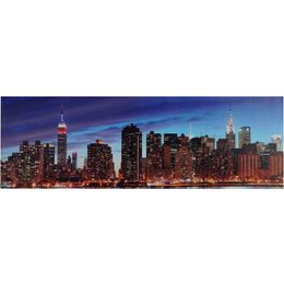 HHG - LED-Bild, Leinwandbild Wandbild Leuchtbild, Timer MVG-zertifiziert 120x40cm New York, flackernd - multicolour