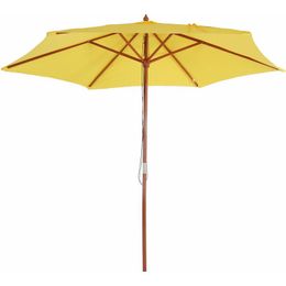 HHG Neuwertig] Sonnenschirm Lissabon, Gartenschirm Marktschirm, ø 3m Polyester/Holz gelb - yellow