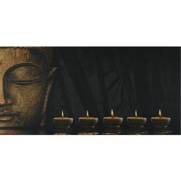 HHG - neuwertig] LED-Bild, Leinwandbild Wandbild Leuchtbild, Timer MVG-zertifiziert 110x55cm Buddha, flackernd - multicolour