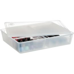 Aufbewahrungsbox mit Deckel, hbt 7 x 32 x 24,5 cm, 3 Fächer, Organizer Büro, Kosmetik, Kunststoff, transparent - Relaxdays