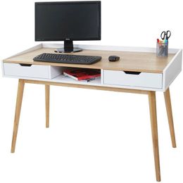 HHG - neuwertig] Schreibtisch 141, Computertisch Bürotisch, 120x55cm mdf Esche-Optik - white