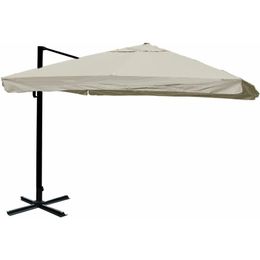 Gastronomie-Ampelschirm HHG-329, Sonnenschirm, 3x4m (Ø5m) Polyester/Alu 26kg Flap, creme-grau ohne Ständer - beige