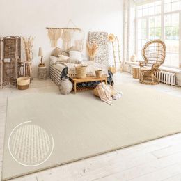 Paco Home Teppich Wohnzimmer Kurzflor Skandinavisches Boho Muster Moderne Einfarbige Deko 60x100 cm, Beige