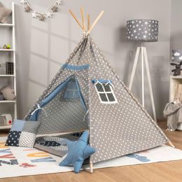 Tipi Kinderzelt für Kinderzimmer Zelt Spielzimmer Indoor Stabil Robust Blau, Mit Zubehör - Paco Home