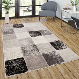 Teppich Wohnzimmer Kurzflor Modern Kariertes Geometrisches Muster Vintage Grau 80x150 cm - Paco Home