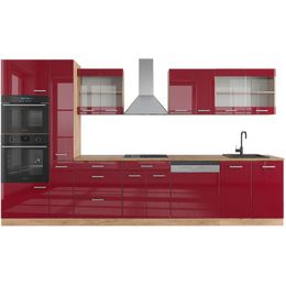 VICCO - Küchenzeile R-Line 350cm Eiche/Bordeaux-Rot Hochglanz Modern