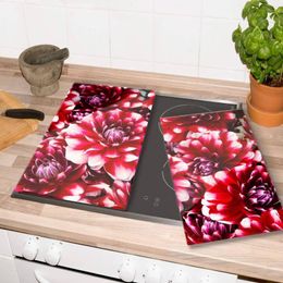K&L WALL ART Hygienische Arbeitsplatte Küche Herdabdeckplatte Glasabdeckplatte Rot (60x52cm) - Blumenrot