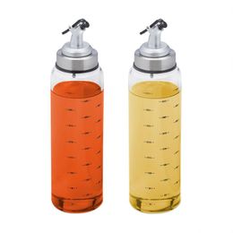 Essig- und Ölspender, 2er Set Glasflaschen mit Ausgießer, 450 ml, Ölflaschen rund, mit Skalierung, transparent - Relaxdays