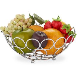 Obstschale, modernes Design, stehend, für Obst, Gemüse, Brot, rund, Obstkorb, Metall, HxD: 9 x 22,5 cm, silber - Relaxdays