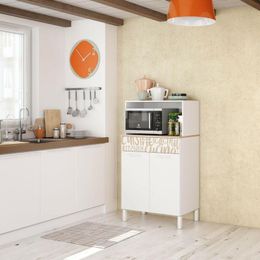 CAESAROO Küchenschrank 72x40x126 cm Mattweiß und kanadische Eiche mit Dekordruck Eiche und Weiß