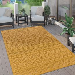 Paco Home - Outdoor Teppich Wetterfest Wohnzimmer Küchenteppich Skandi Ethno Muster Uni 3D Gelb, 200 cm Rund