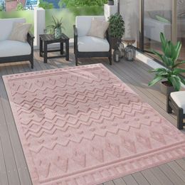 Paco Home - Outdoor Teppich Wetterfest Wohnzimmer Küchenteppich Skandi Ethno Muster Uni 3D 240x340 cm, Pink 3