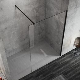 Sonni - Walk in Dusche Duschwände Duschwand Duschabtrennung 10mm nano Klares Sicherheitsglass Schwarzer Aluminiumrahmen 90x200cm