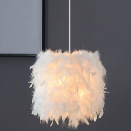 Pendelleuchte, 1 Flammig Moderne Kronleuchter, Romantisch Hängelampe mit Ø22cm Feder Ball Lampenschirm für Wohnzimmer Esszimmer (Weiß)