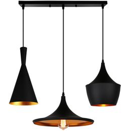 Pendelleuchte, 3 Flammig Hängelampe mit Metall Lampenschirm, Vintage Kronleuchter im Industrielle Stil, E27 Art Lampe Decor (Schwarz)