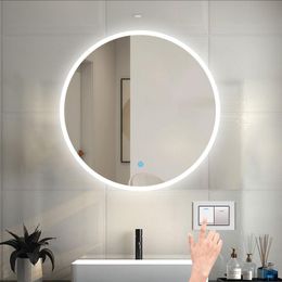 LED Spiegel Badspiegel mit Beleuchtung Badezimmer Spiegel Rund mit Beschlagfrei 3 Lichtfarbe dimmbar 3000k-6000k Wandspiegel mit Touchschalter 80x80cm