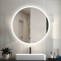 Led Spiegel Badspiegel mit Beleuchtung Badezimmer Rund Spiegel Kaltweiß 6000k Wandspiegel mit Touchschalter 50x50cm Beschlagfrei