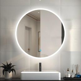 Led Spiegel Badspiegel mit Beleuchtung Badezimmer Rund Spiegel Kaltweiß 6000k Wandspiegel mit Touchschalter 80x80cm Beschlagfrei