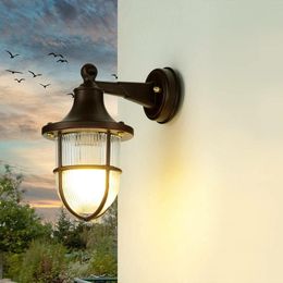 Licht-Erlebnisse Außenwandlampe Rostbraun antik IP64 E27 Echt-Messing Glas Maritim Außenleuchte - Rostbraun Antik