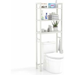 Costway Toilettenregal 170cm, WC Regal mit 3 ablagen, Regal für Waschmaschine Metall, inkl. 3 Haken, mit höhenverstellbarer Querstange Wei-